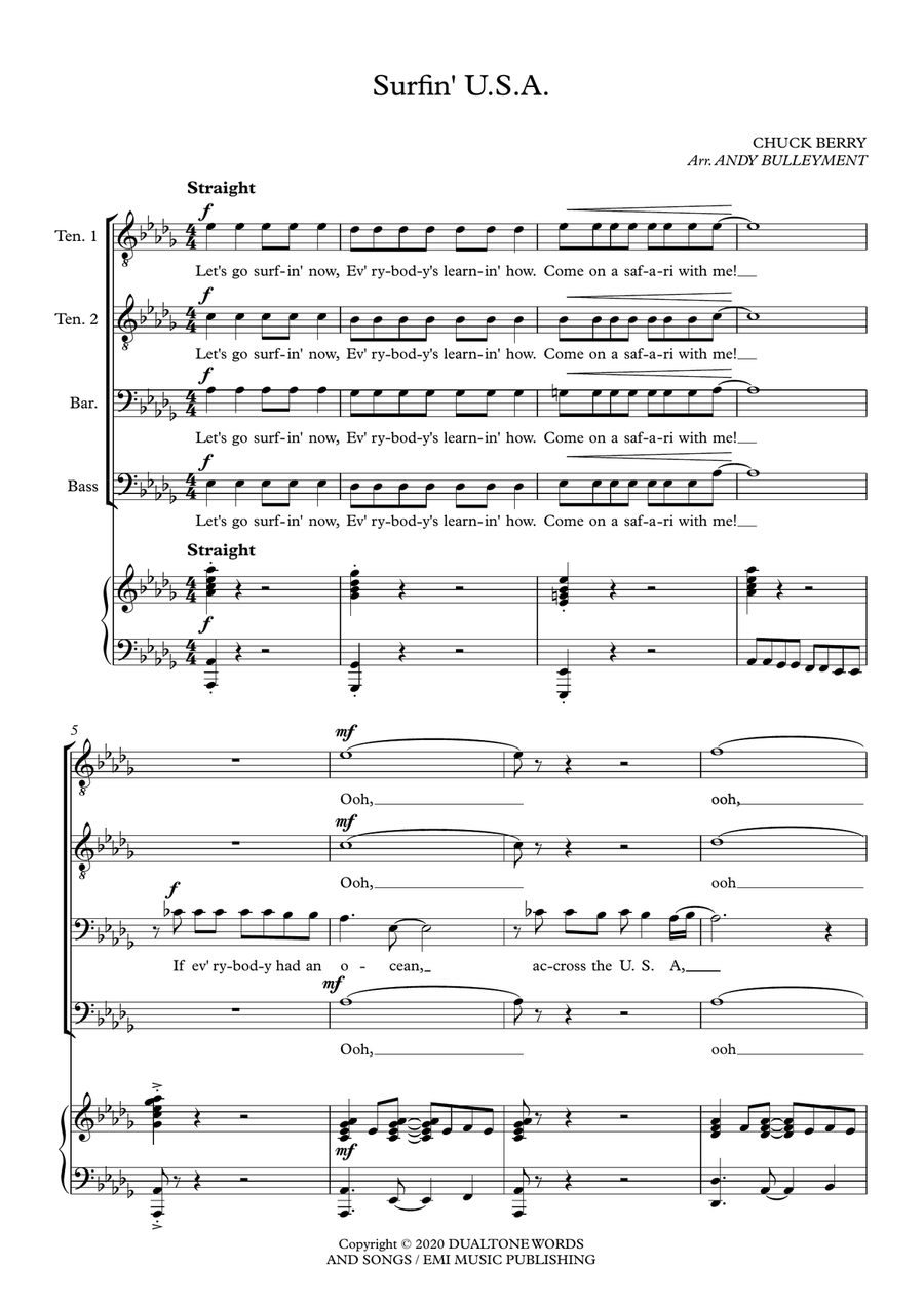 Surfin Usa by The Beach Boys - TTBB - Digital Sheet Music | Sheet Music ...