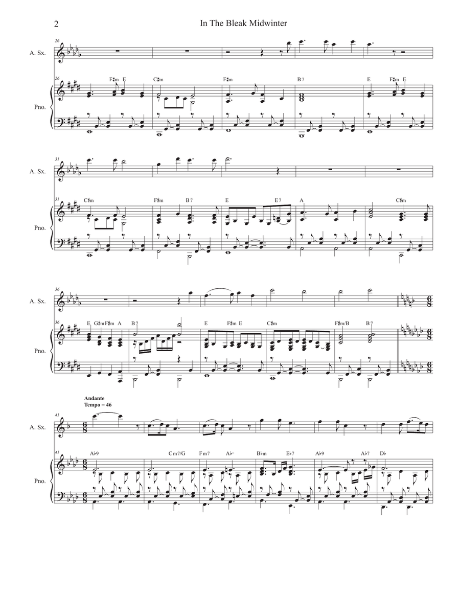 In The Bleak Midwinter With Silent Night Alto Saxophone And Piano