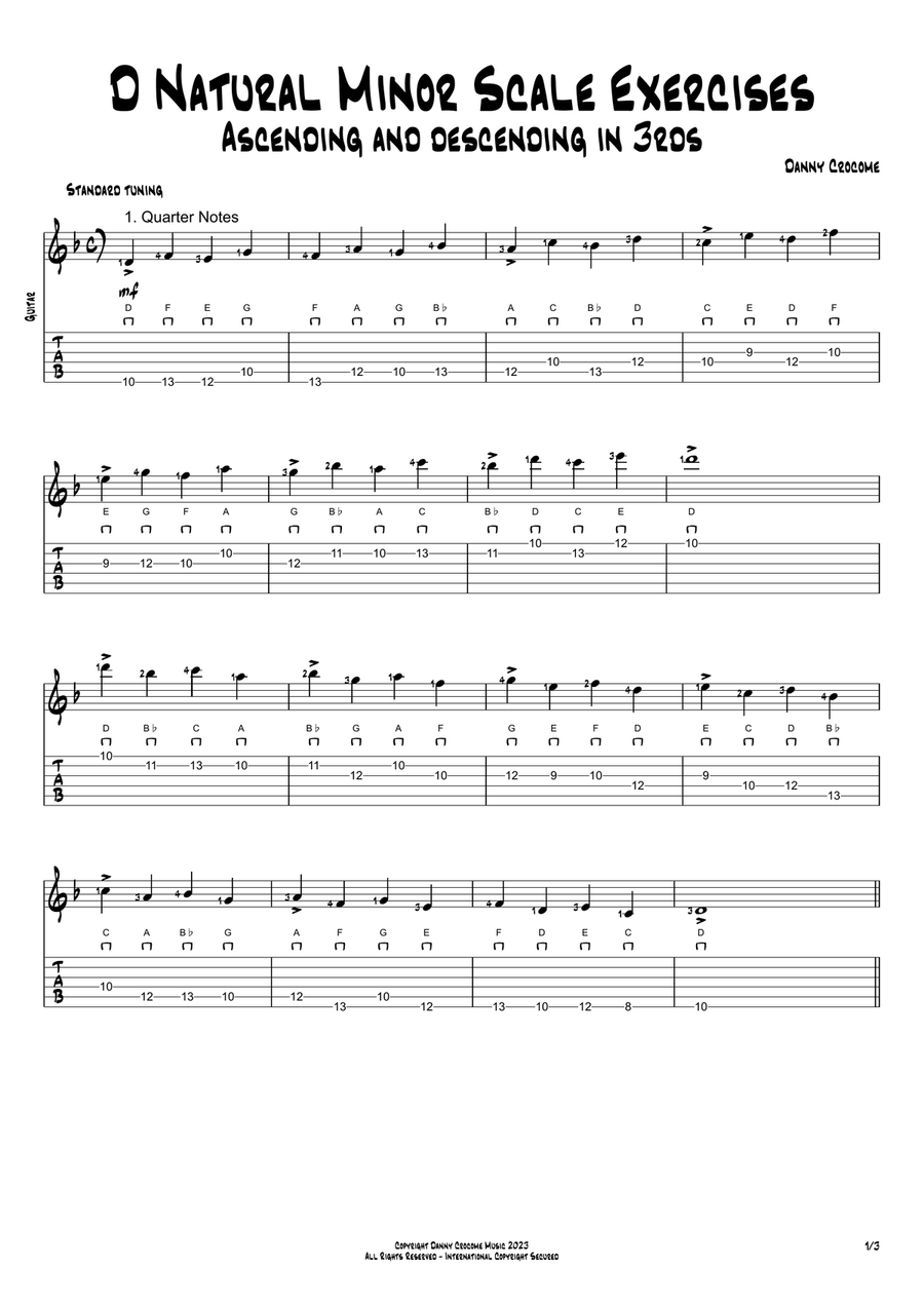 D Natural Minor Scale Exercises - Ascending and Descending in 3rds by ...