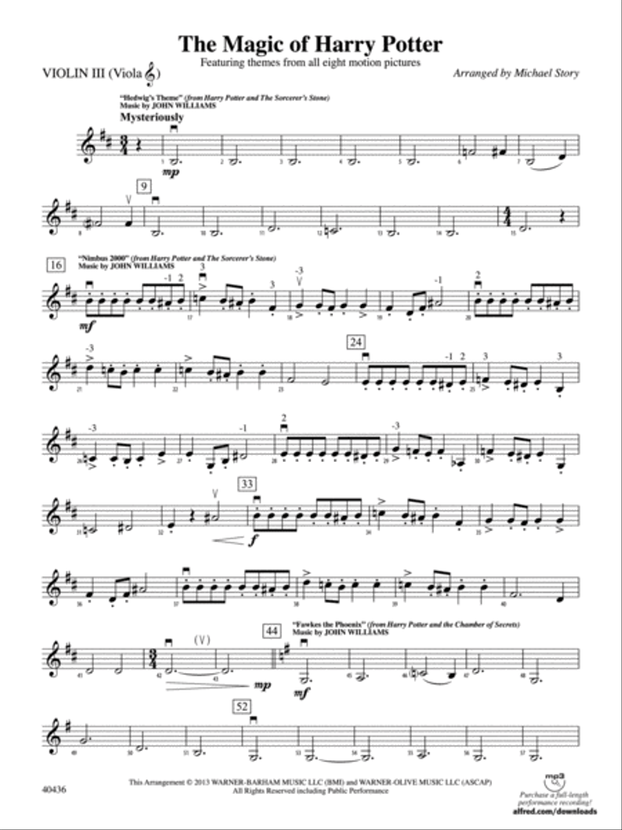 The Magic of Harry Potter: 3rd Violin (Viola [TC]) by Michael Story ...
