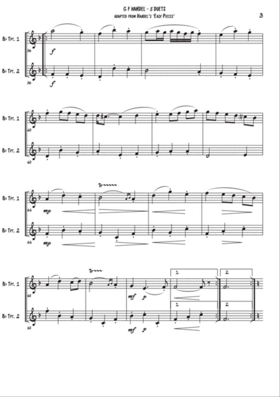 5 duets adapted from Handel's 'Easy Piano Pieces' for 2 Trumpets ...