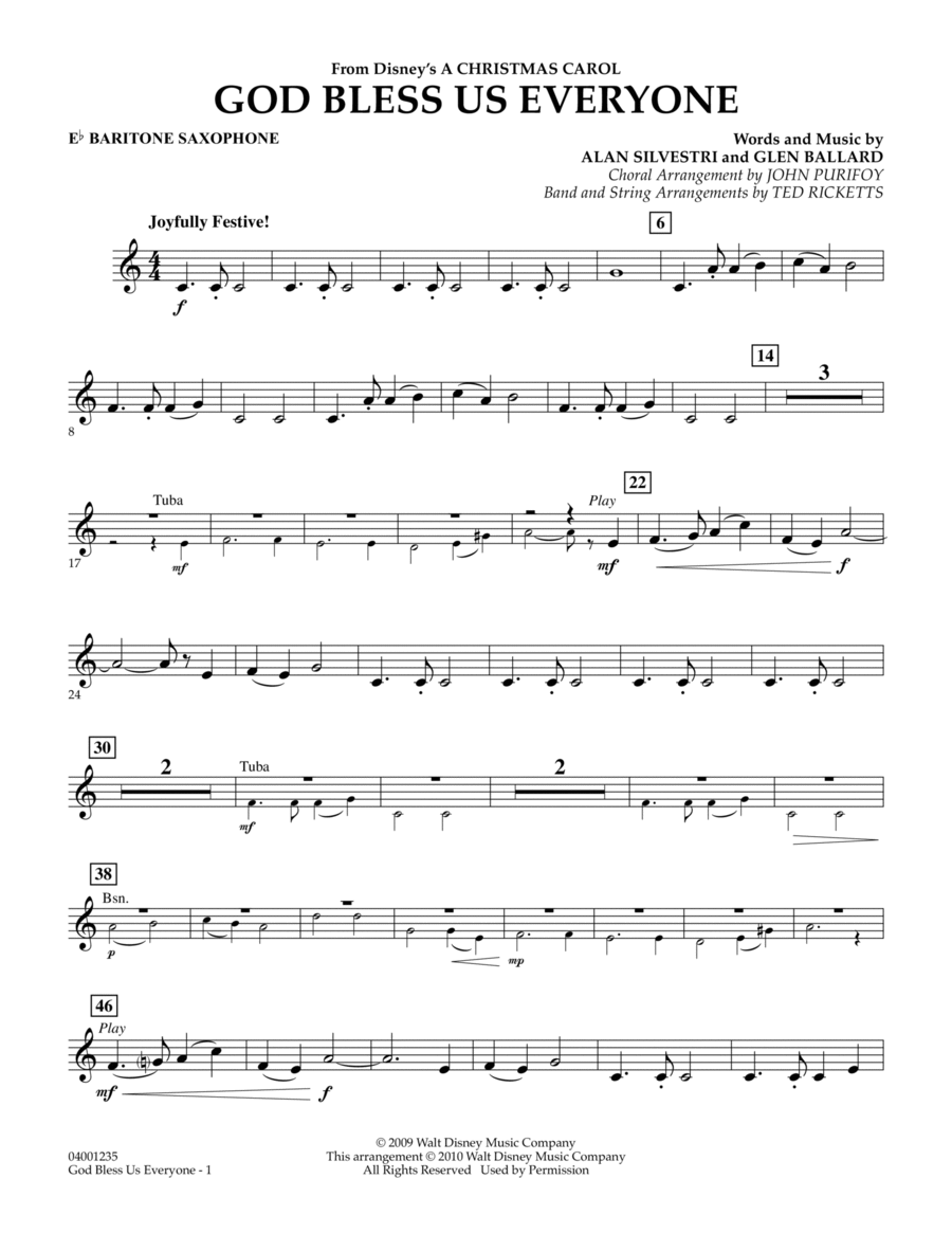 God Bless Us Everyone Eb Baritone Saxophone By Andrea Bocelli
