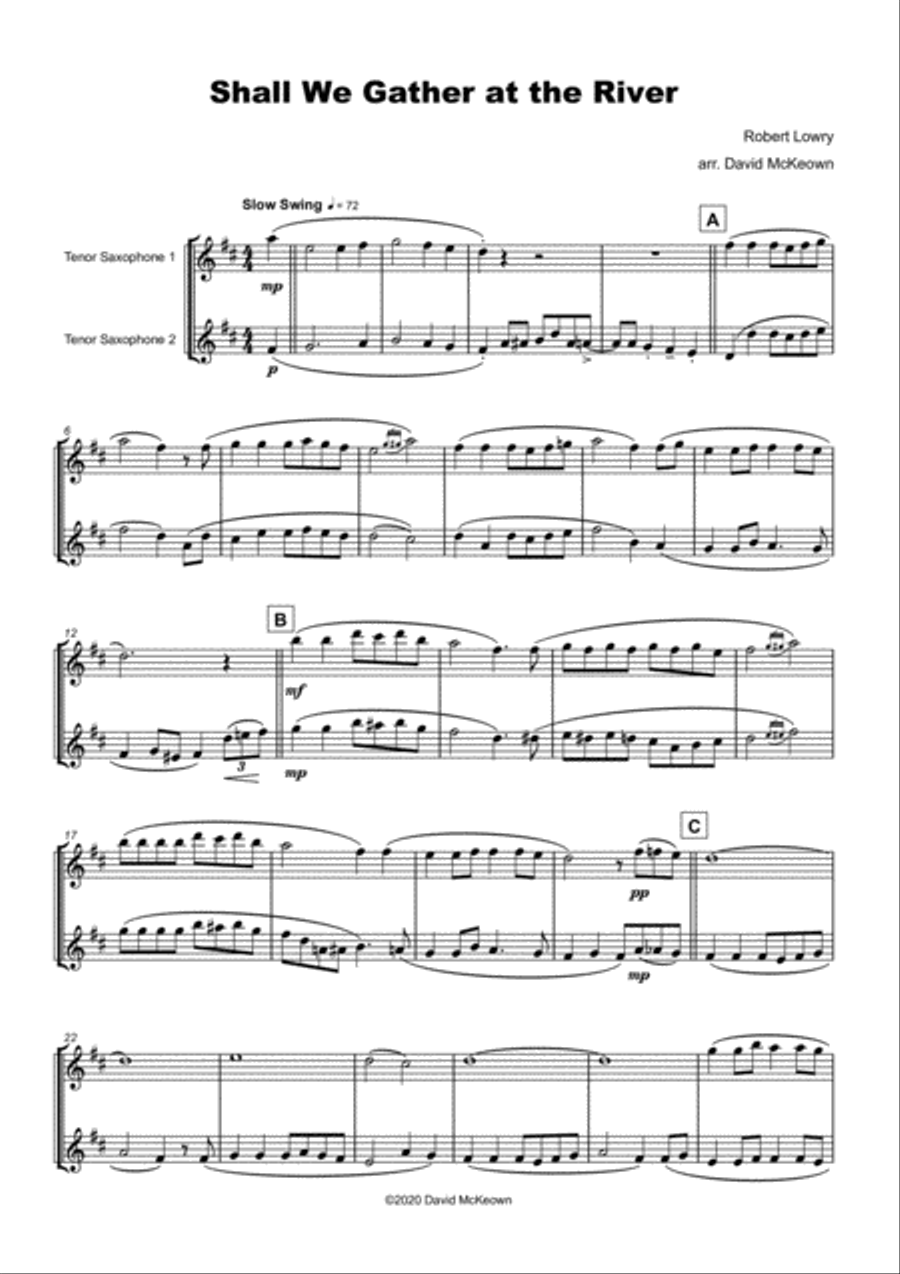 Shall We Gather at The River, Gospel Hymn for Tenor Saxophone Duet by ...