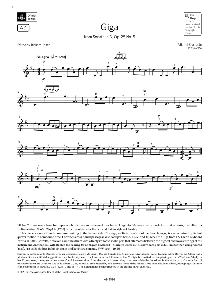 Giga Grade 5 A1 From The Abrsm Violin Syllabus From 2024 By Michel