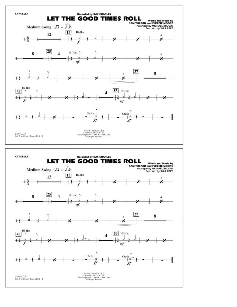 Let The Good Times Roll Arr Michael Brown Cymbals By Ray Charles