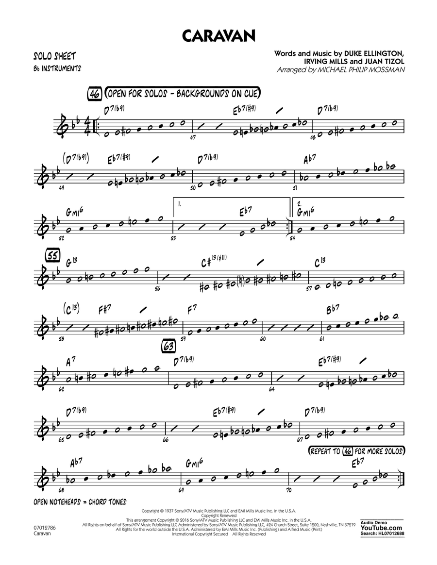 Caravan - Bb Solo Sheet by Juan Tizol - School and Community - Digital ...
