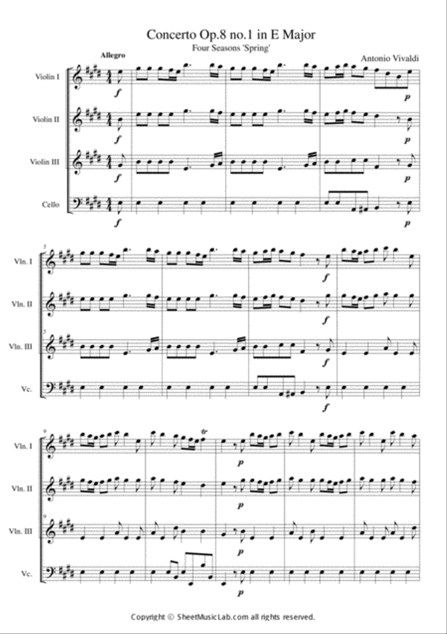 The Four Seasons - Spring 1st Movement by Antonio Vivaldi - Cello ...