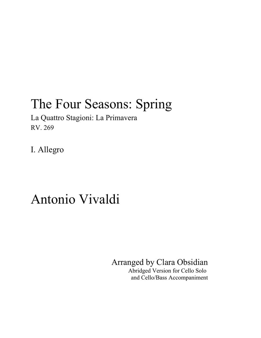 A. Vivaldi: La Primavera/ Spring: Allegro (for Cello Duet) by Antonio ...