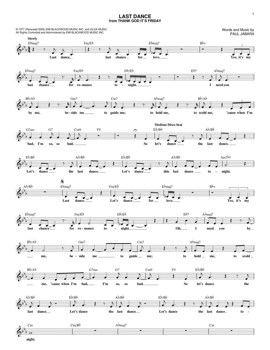 Last Dance by Donna Summer - Piano - Digital Sheet Music | Sheet Music Plus