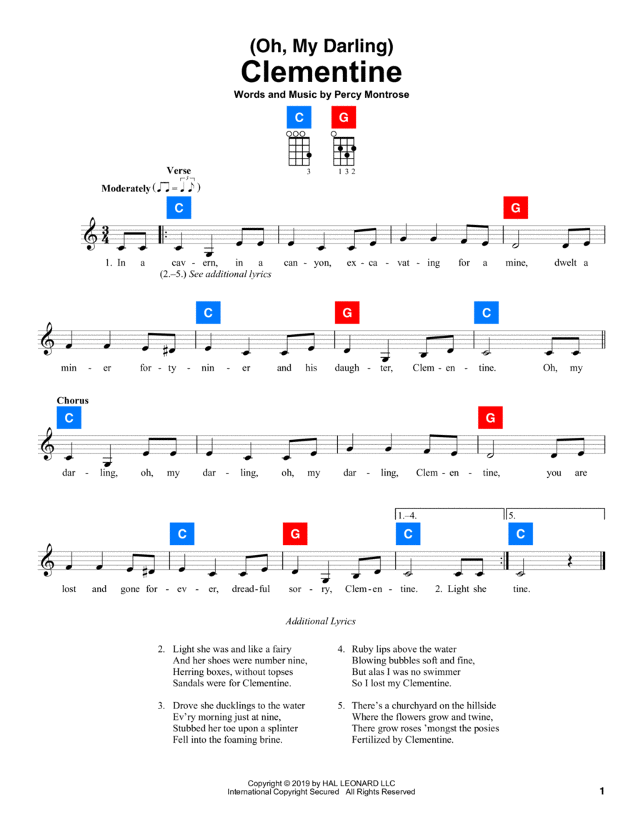 Oh My Darling Clementine Ukulele Digital Sheet Music Sheet