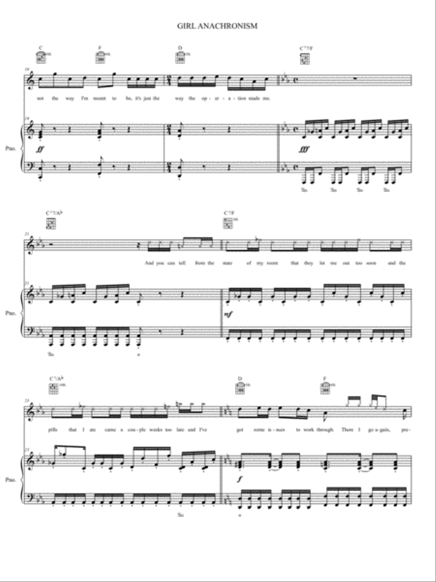 Girl Anachronism By The Dresden Dolls Piano Vocal Guitar Digital Sheet Music Sheet Music