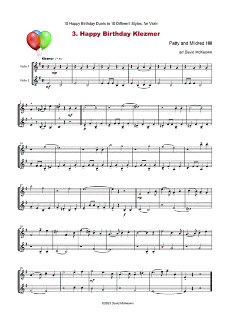 10 Happy Birthday Duets In 10 Different Styles For Violin By David