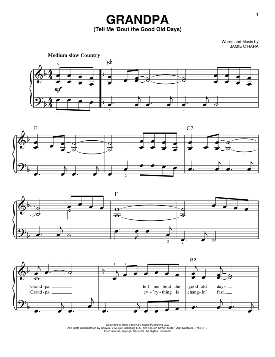 Grandpa Tell Me Bout The Good Old Days By The Judds Easy Piano