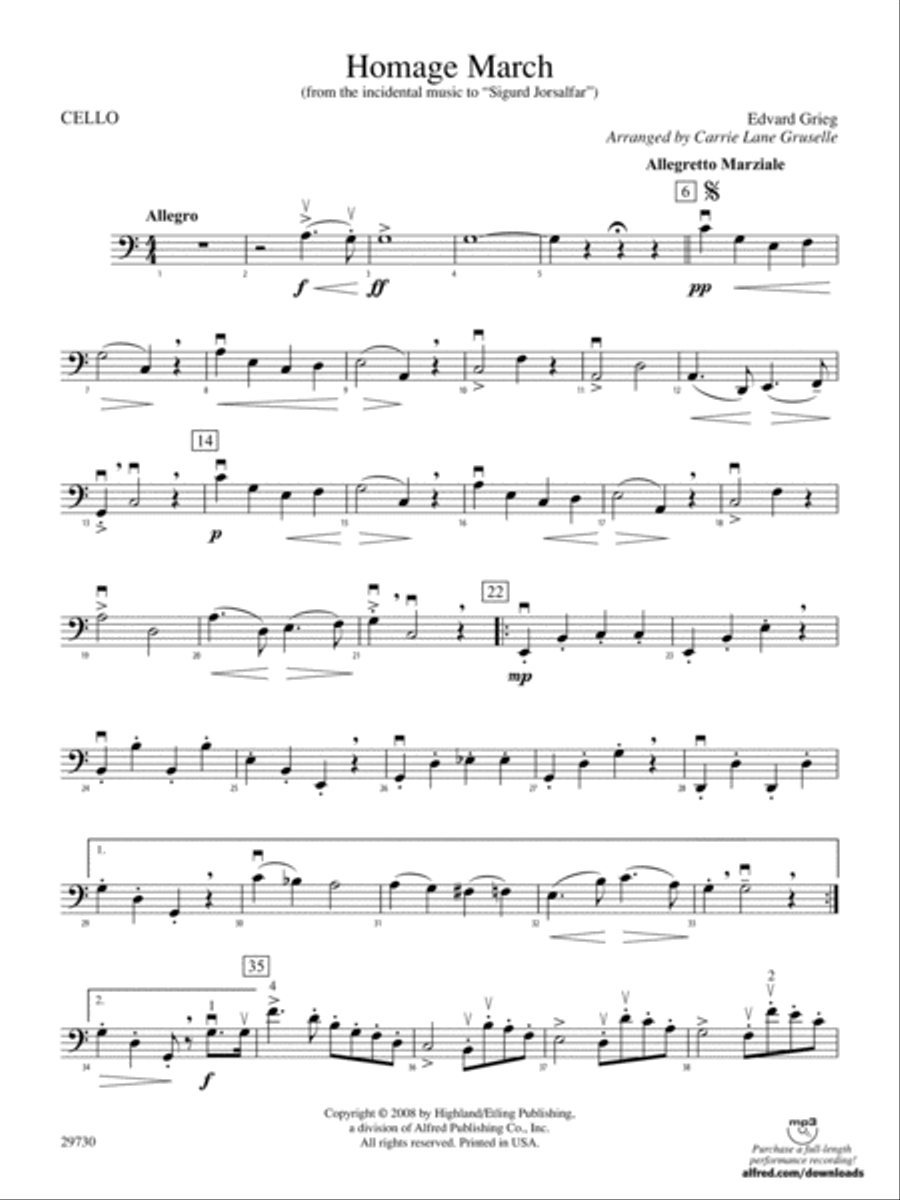 Homage March (from the incidental music to Sigurd Jorsalfar): Cello by ...