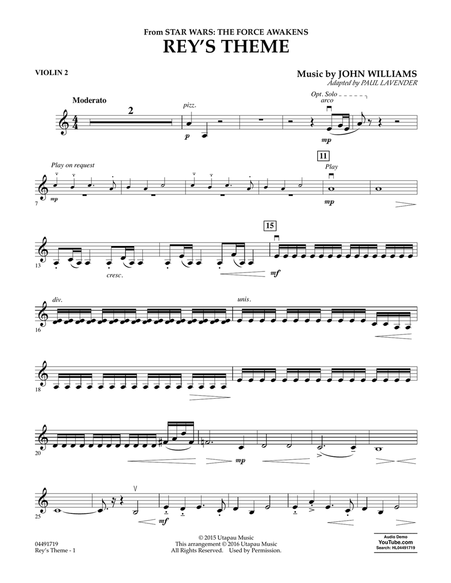 Rey's Theme - Violin 2 by John Williams - Violin - Digital Sheet Music ...