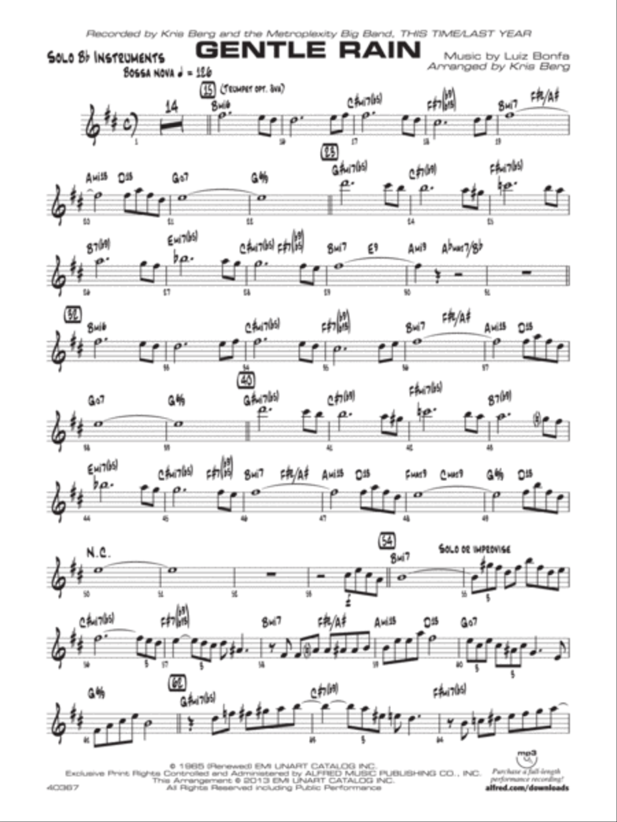 Gentle Rain: Solo Bb Part (Substitute for Vocal) by Luiz Bonfa - Jazz ...