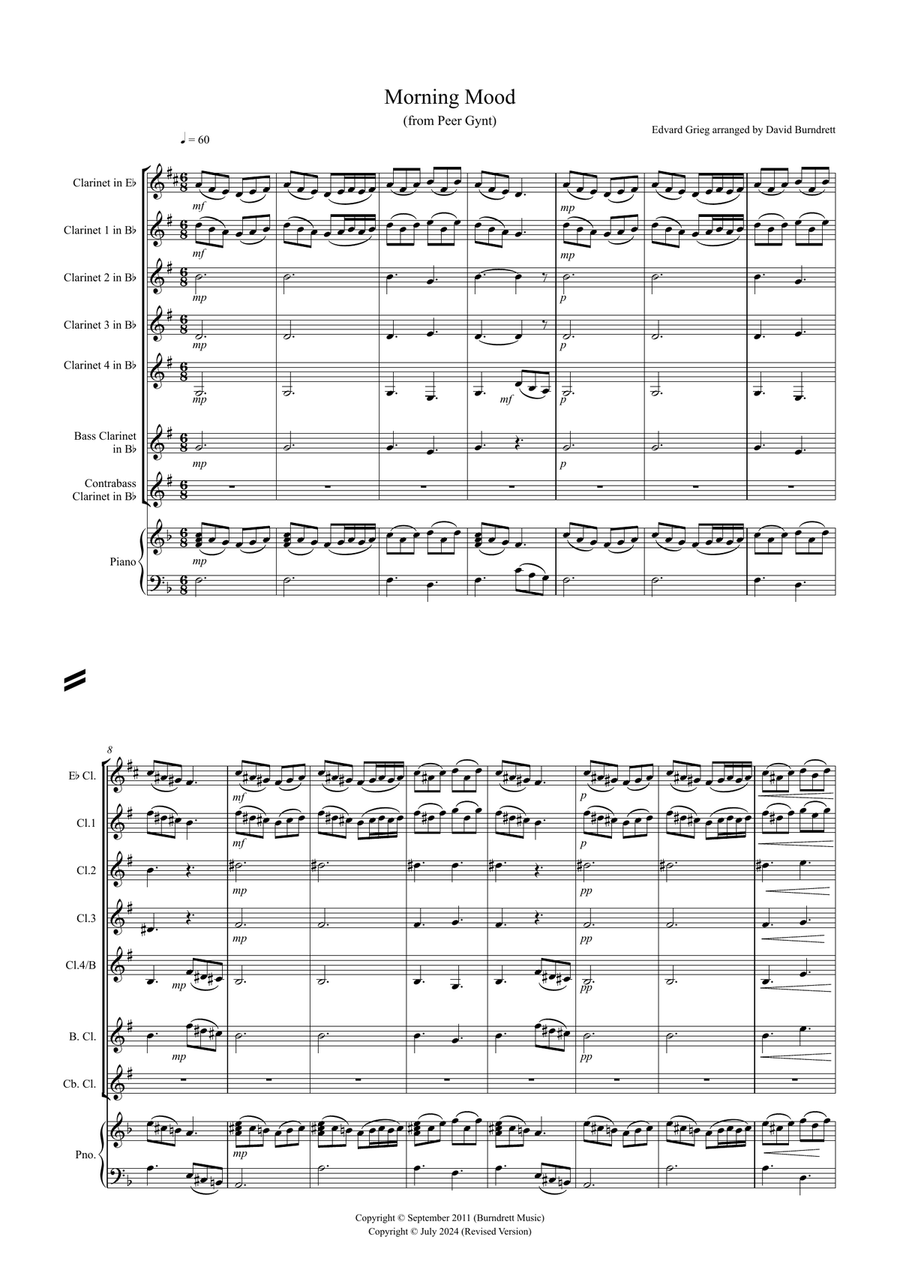 Morning Mood (from Peer Gynt) for Clarinet Choir by Edvard Grieg ...
