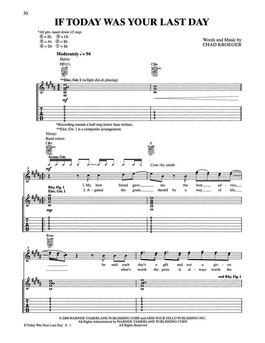 If Today Was Your Last Day by Nickelback - Acoustic Guitar - Digital ...