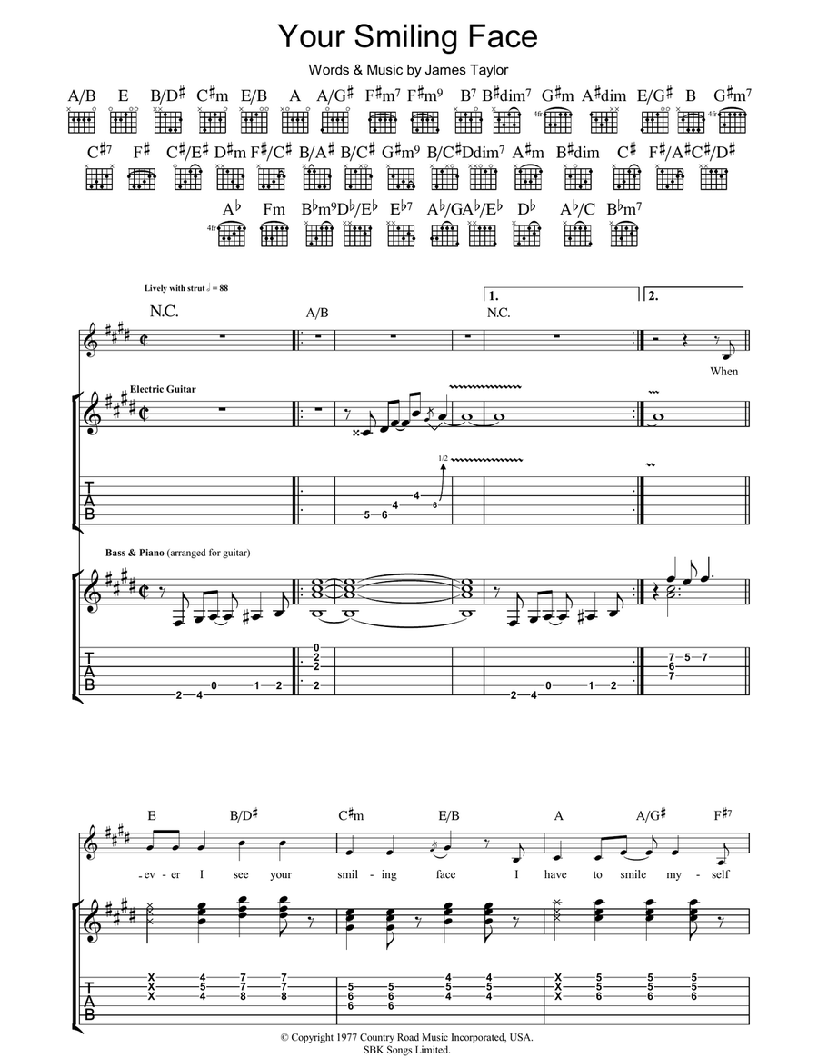 Your Smiling Face by James Taylor - Acoustic Guitar, Electric Guitar ...