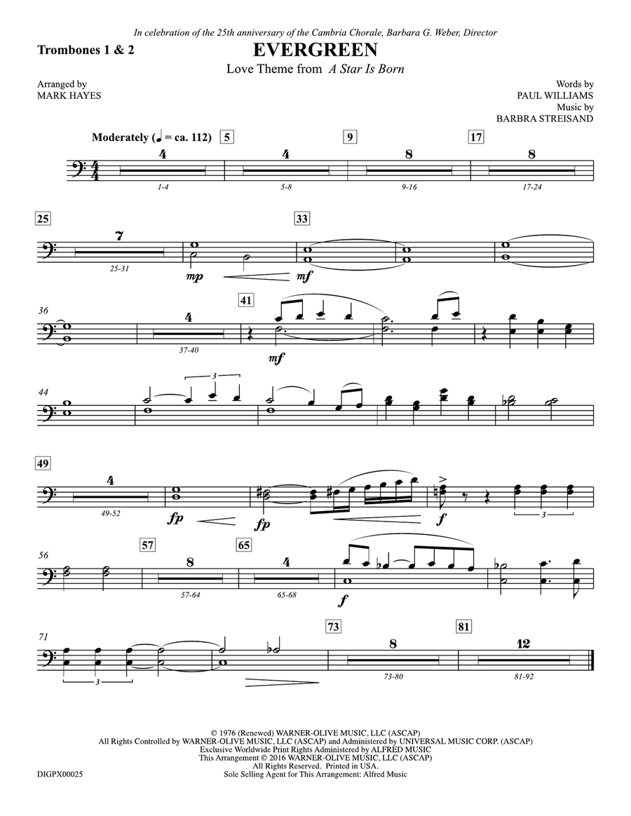 Evergreen (Love Theme from A Star Is Born): 1st & 2nd Trombones by ...