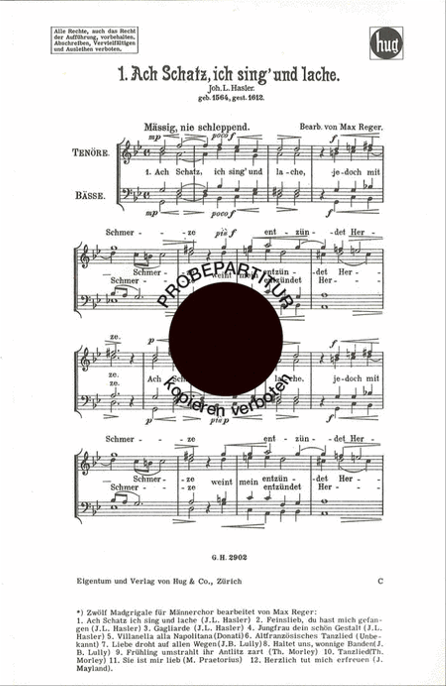 Ach Schatz ich sing und lach by Max Reger - Men's Choir - Sheet Music ...