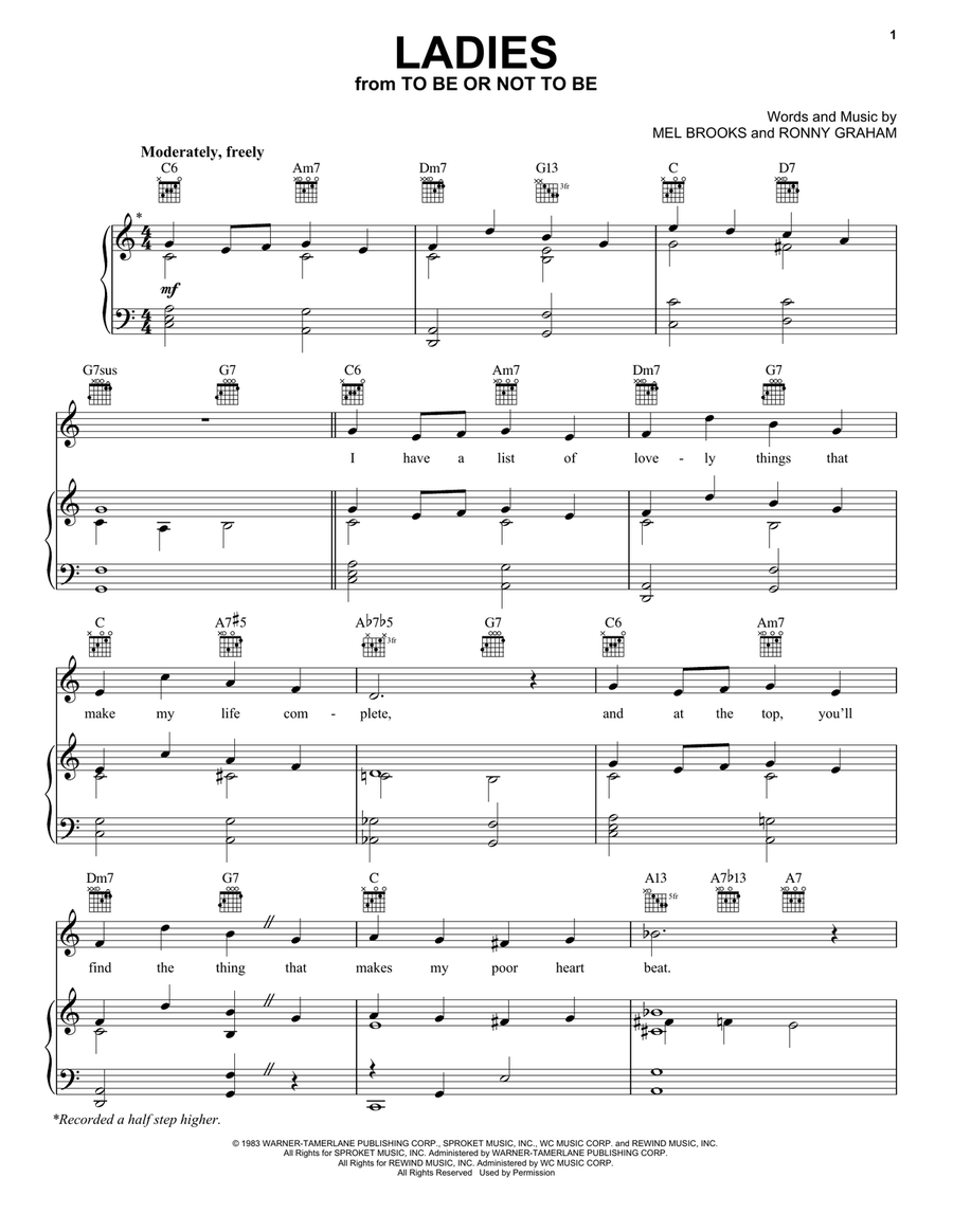 Ladies From To Be Or Not To Be By Mel Brooks Piano Vocal Guitar