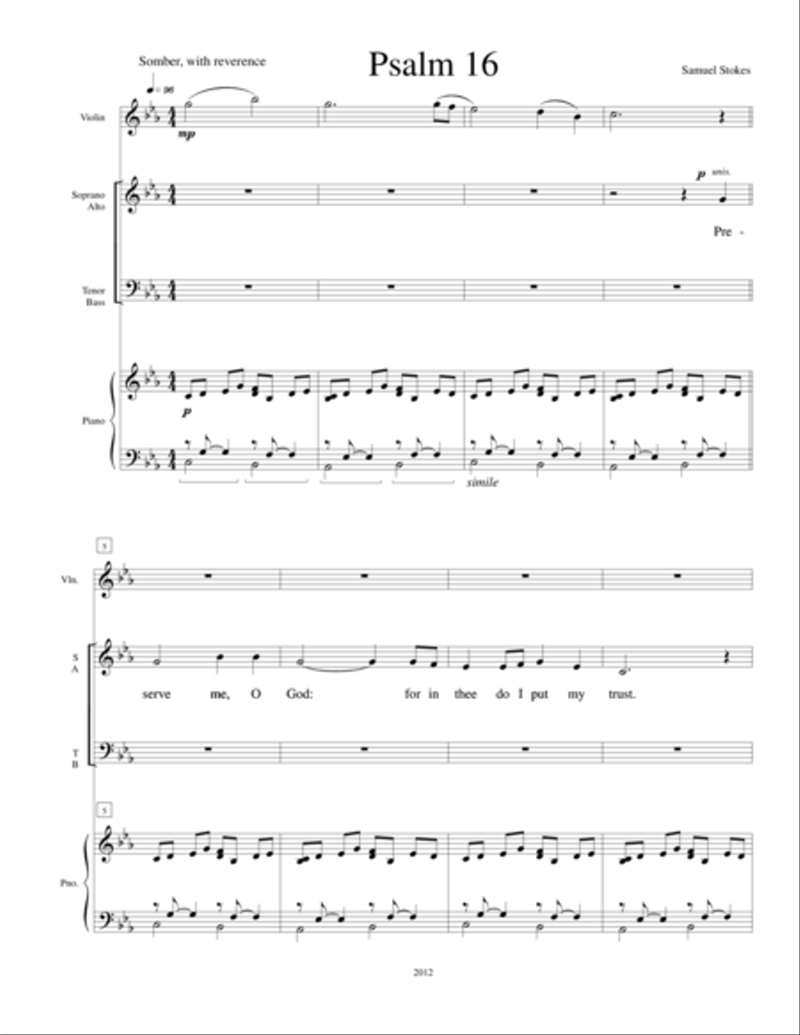 Psalm 16 - for SATB choir with piano and violin by Samuel Stokes - 4 ...