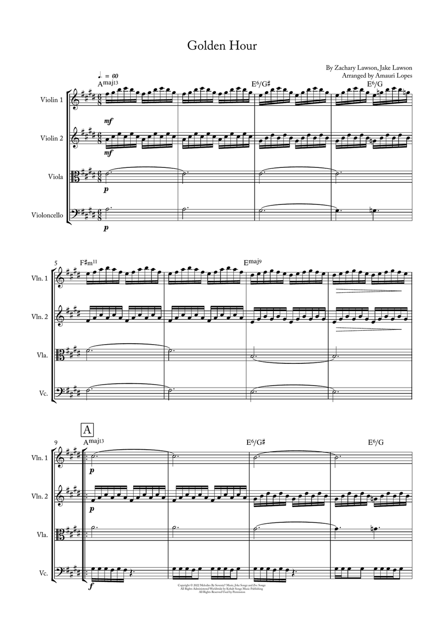 Golden Hour - Cello, Viola, Violin - Intermediate Digital Sheet Music ...