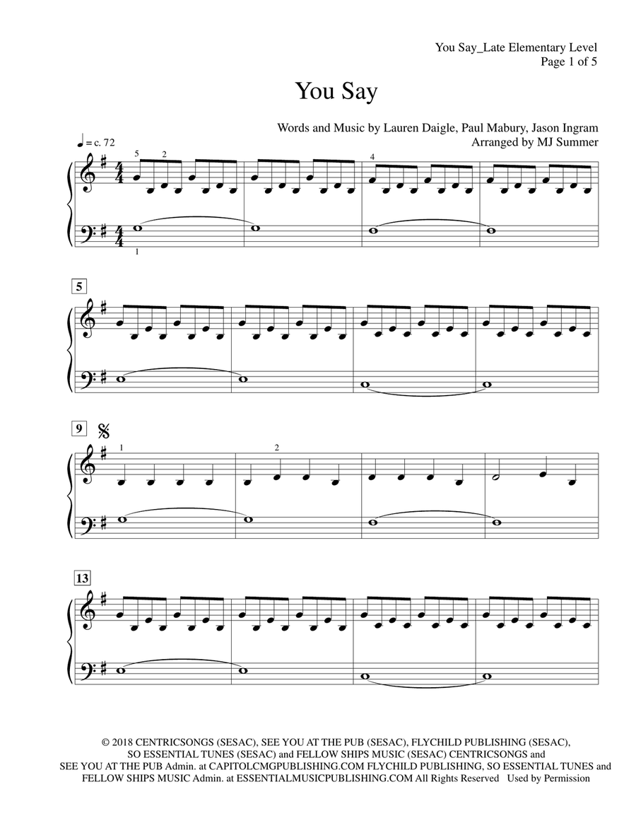 You Say by Lauren Daigle - Piano Method, Easy Piano - Beginning Digital ...