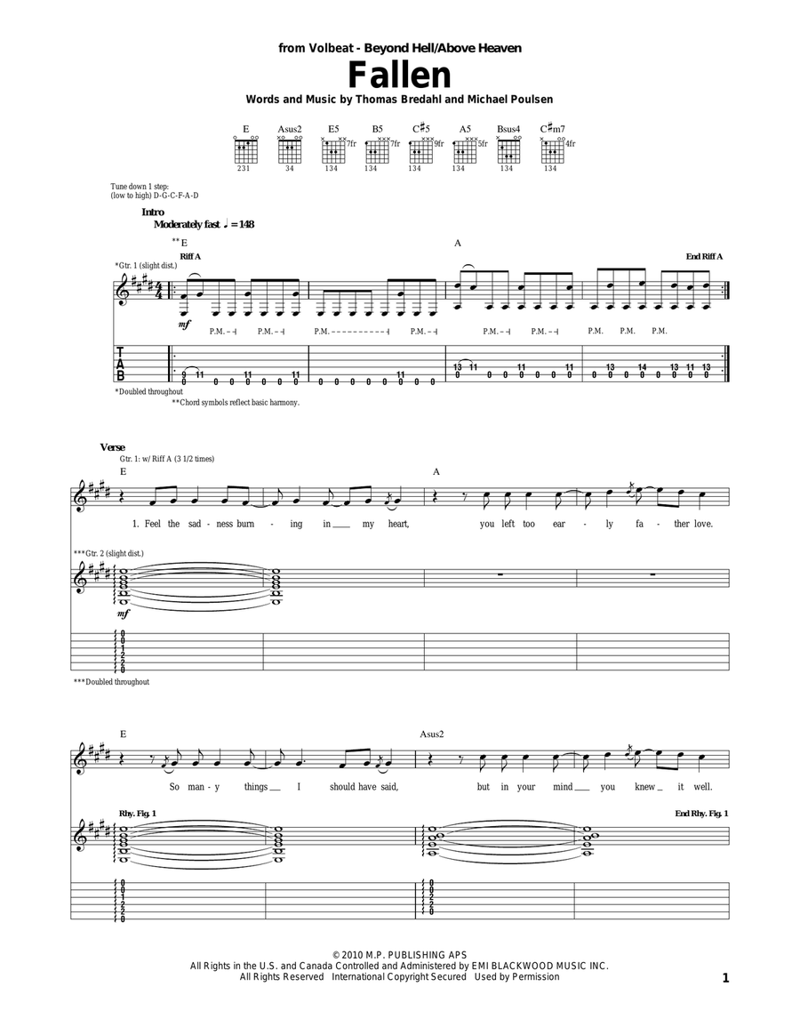 Fallen by Volbeat - Electric Guitar - Digital Sheet Music | Sheet Music ...