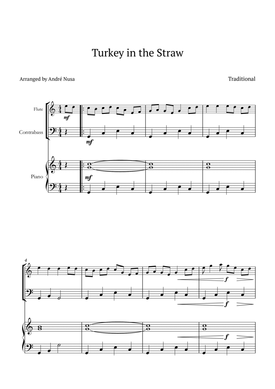 Turkey in the Straw by Traditional - Double Bass, Flute, Piano ...