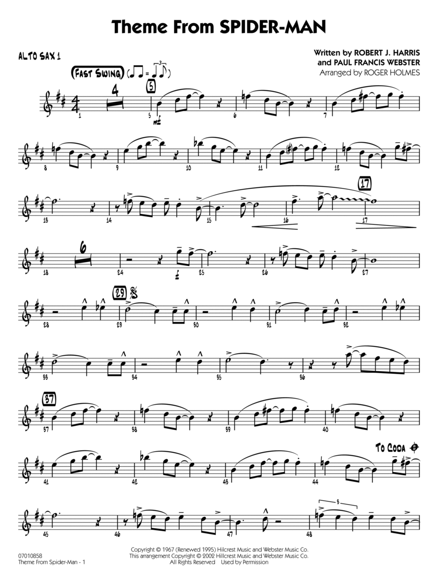 Theme from Spider-Man (arr. Roger Holmes) - Alto Sax 1 by Roger Holmes ...