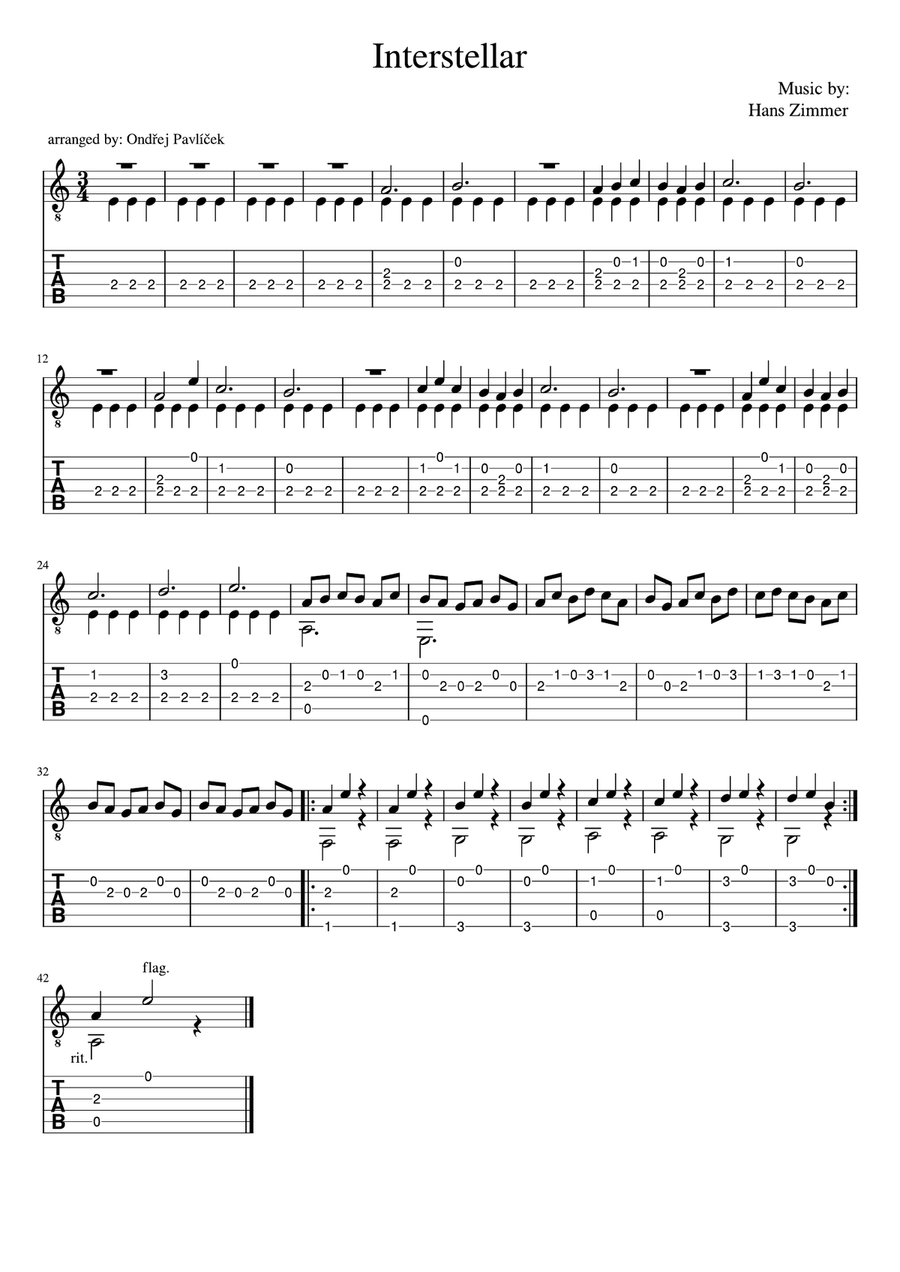 Interstellar - Guitar Solo - Early Intermediate Digital Sheet Music ...