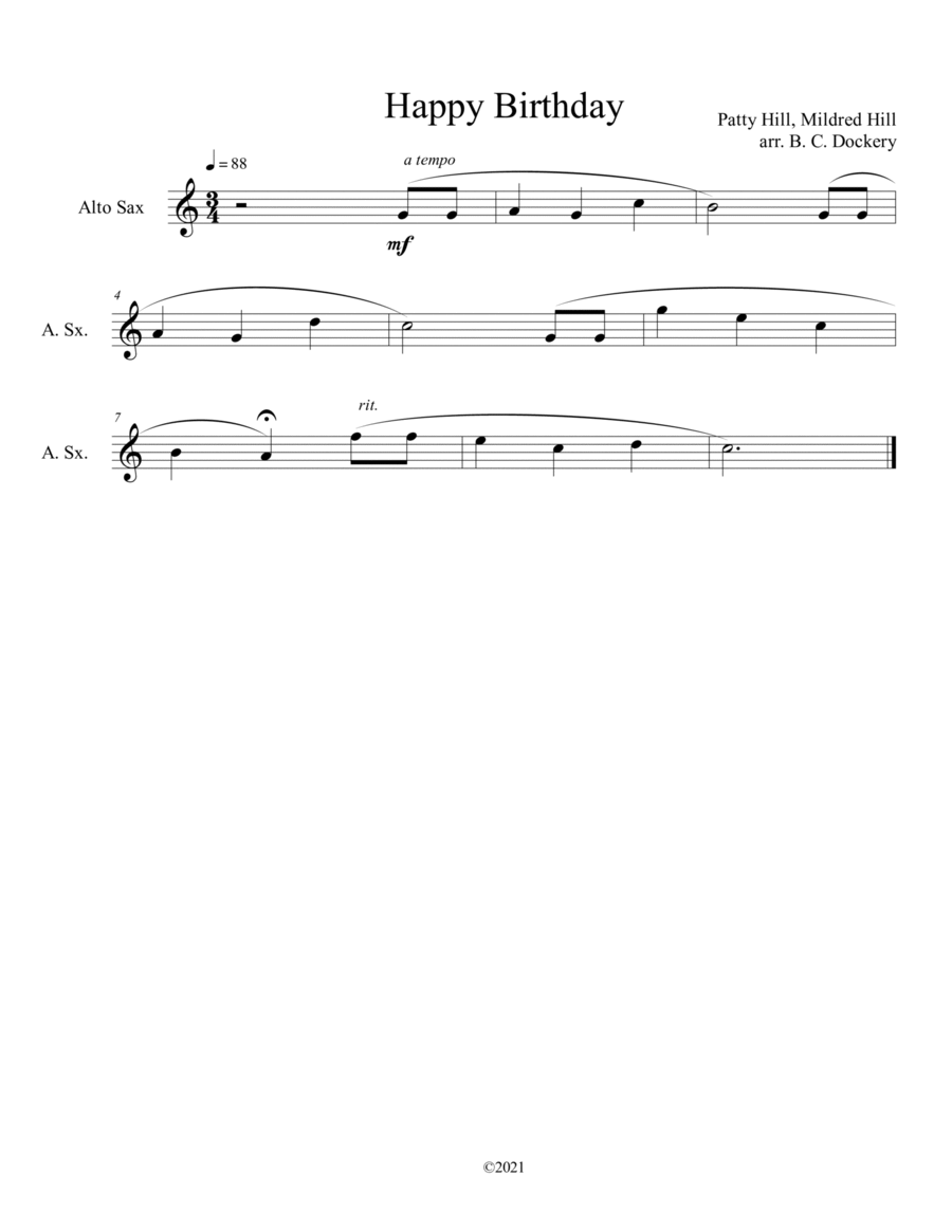 Happy Birthday (Alto Sax Solo) - Alto Saxophone - Digital Sheet Music ...