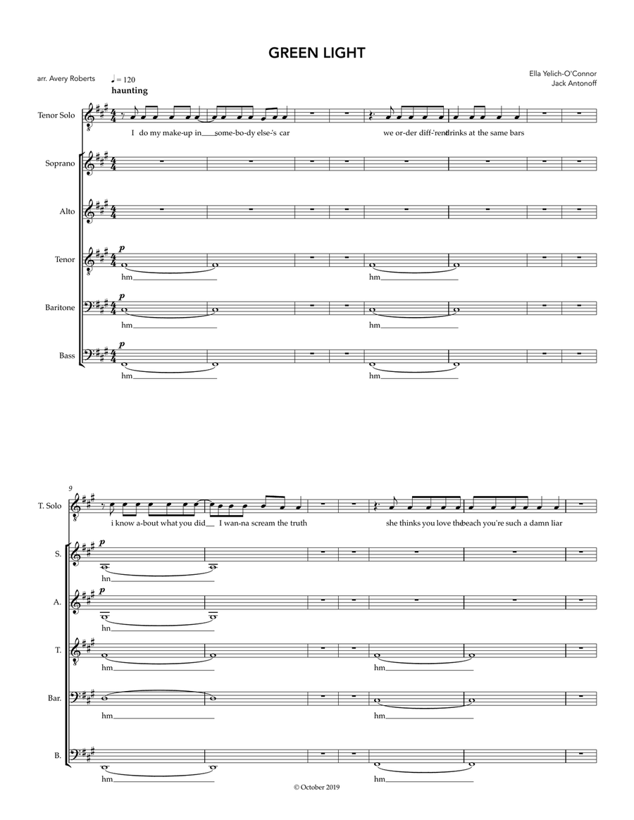 Green Light by Lorde - A Cappella - Digital Sheet Music | Sheet Music Plus