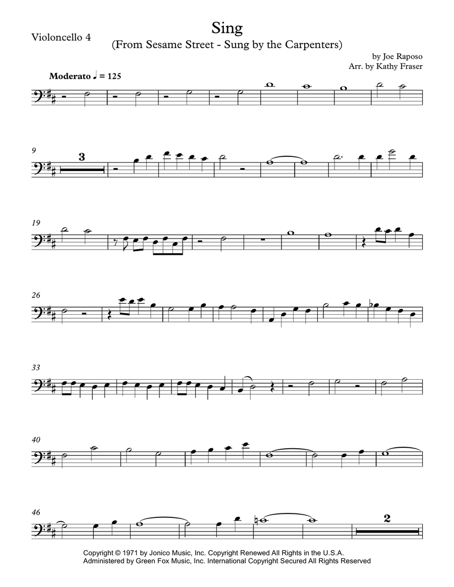 Sing by The Carpenters - Cello - Intermediate Digital Sheet Music ...