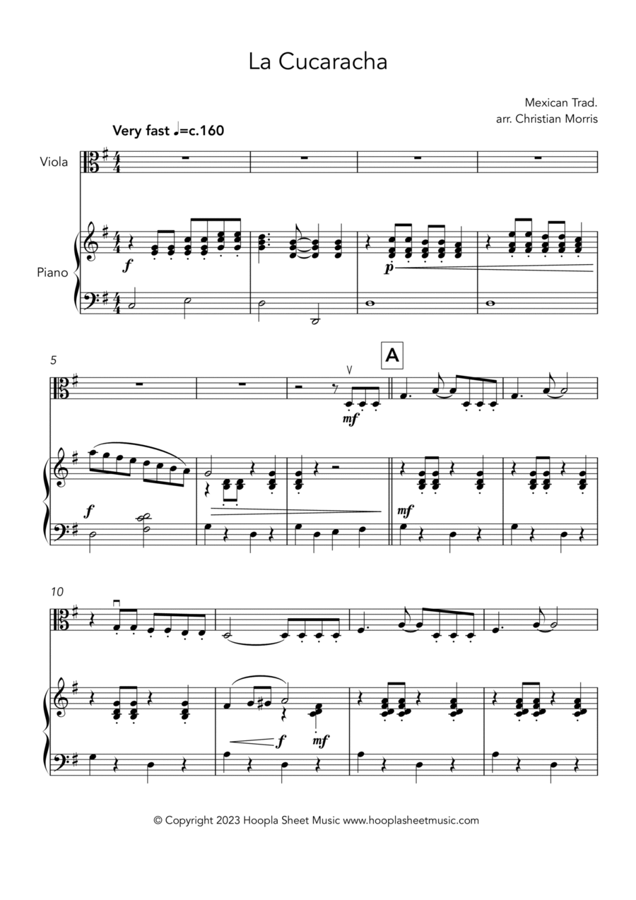 La Cucaracha by Traditional - Piano, Viola - Early Intermediate Digital ...