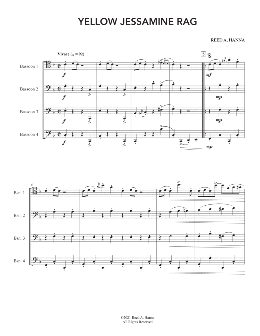 Yellow Jessamine Rag (Bassoon Quartet) - Bassoon Quartet - Intermediate ...