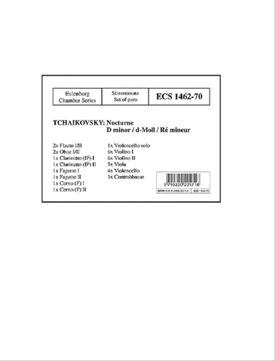 Nocturne Op. 19 by Peter Ilyich Tchaikovsky - String Orchestra - Sheet ...