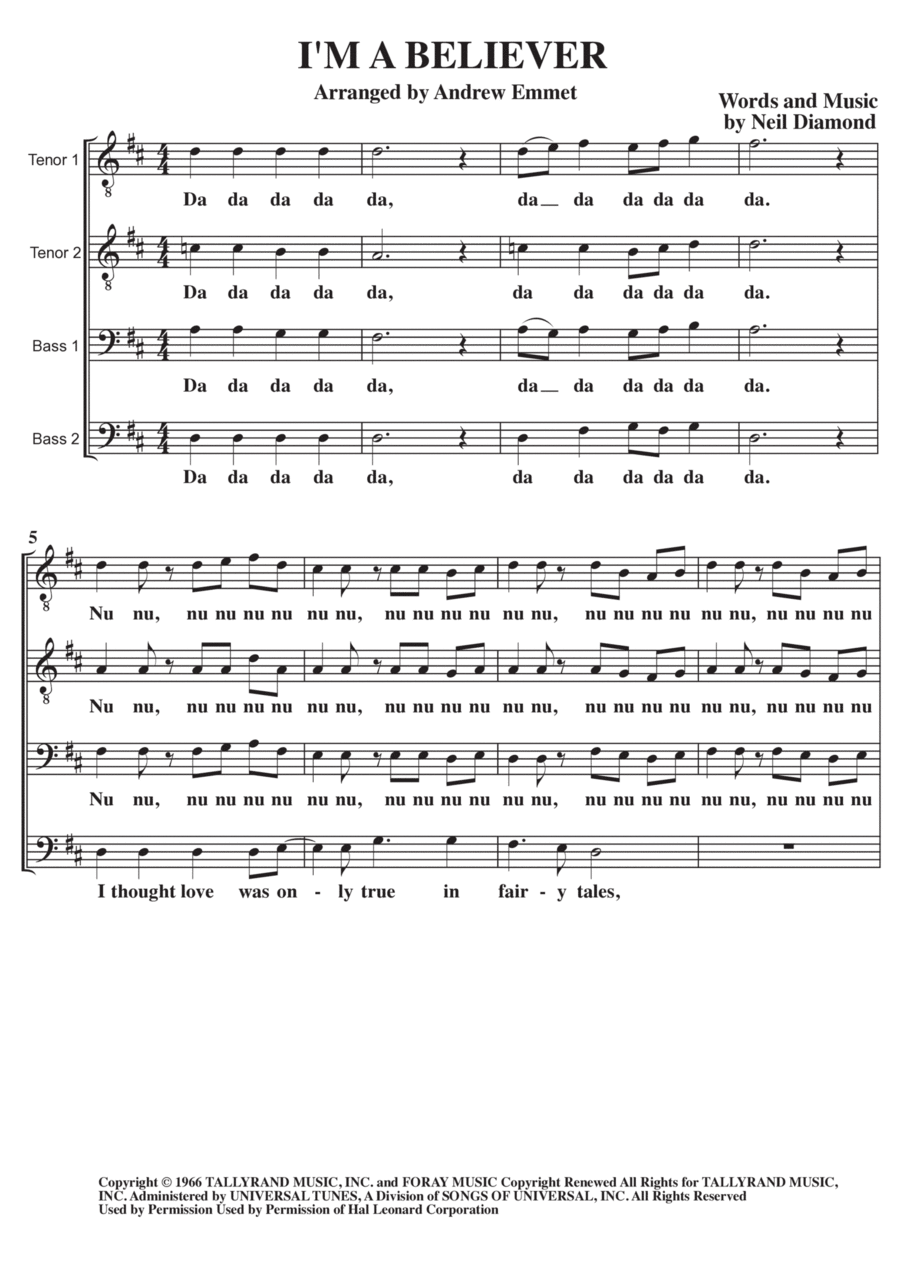 I'm A Believer by The Monkees - TTBB - Digital Sheet Music | Sheet ...