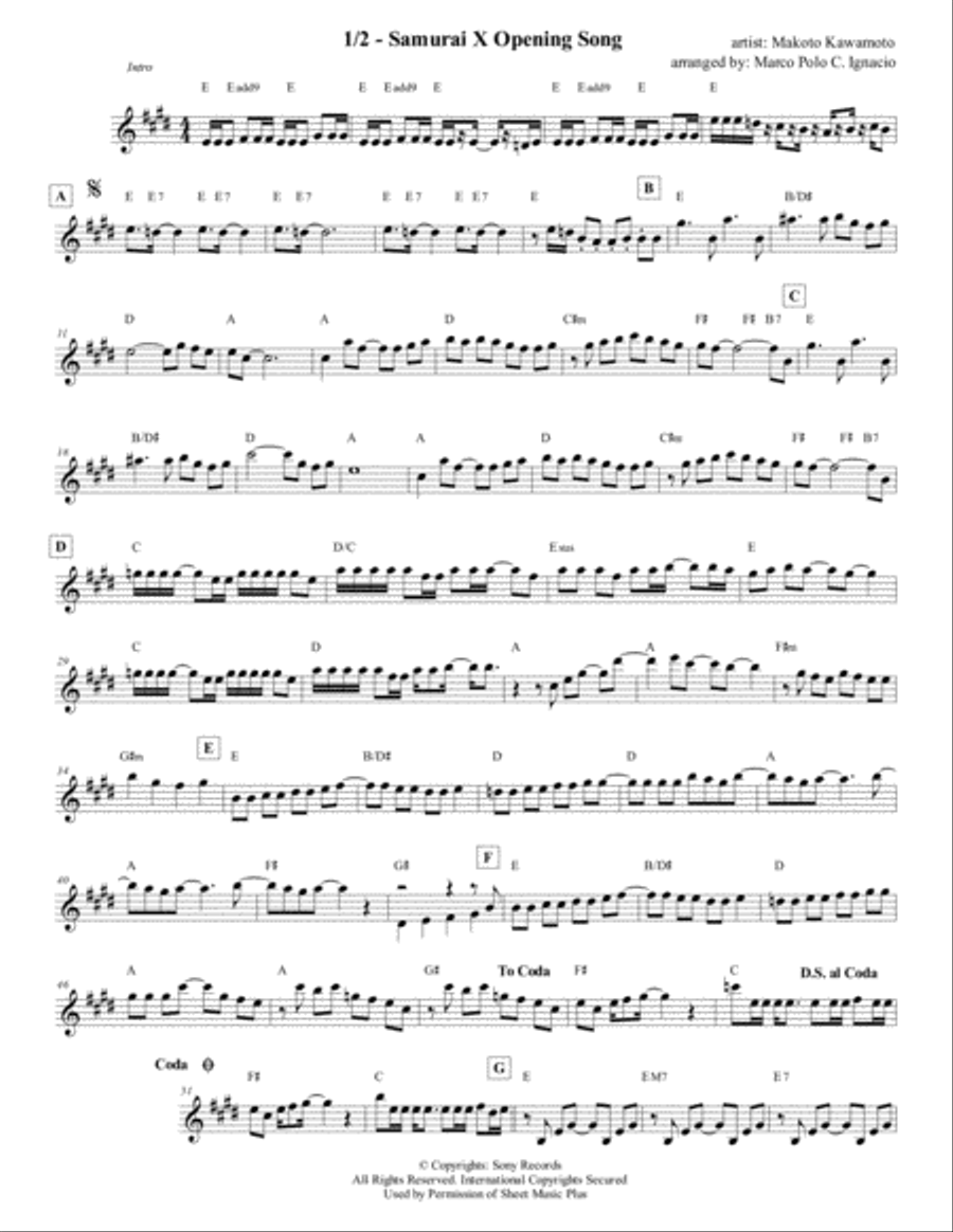 Samurai X Cues - Piano, C Instrument - Early Intermediate Digital Sheet ...