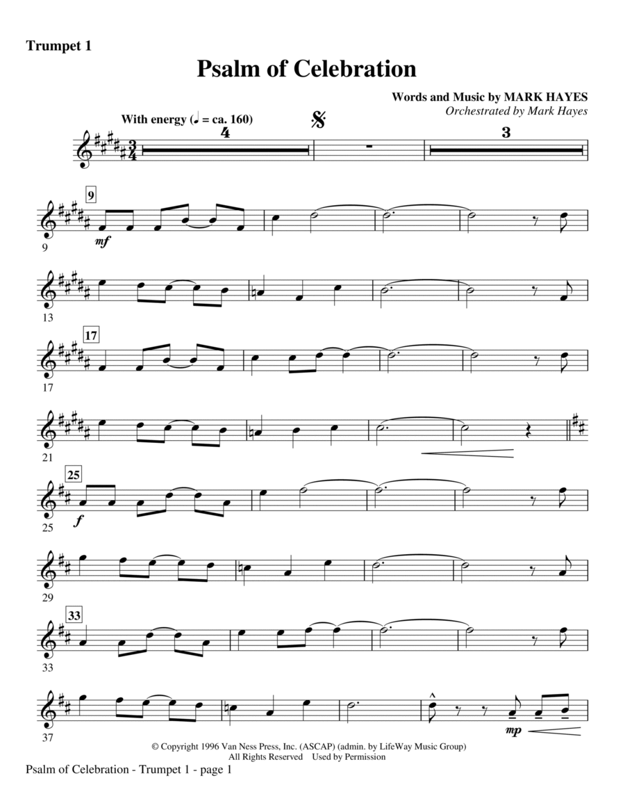 Psalm of Celebration - Bb Trumpet 1 by Mark Hayes - Choir, B-Flat ...