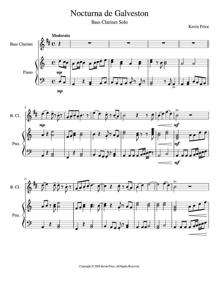 Nocturna de Galveston - Bass Clarinet, Piano - Digital Sheet Music ...