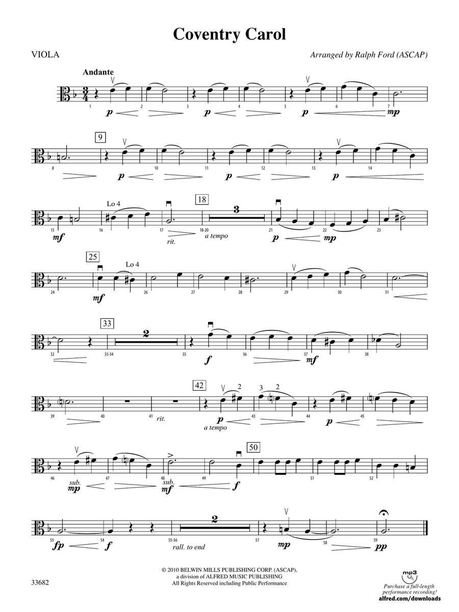 Coventry Carol: Viola by Ralph Ford - Full Orchestra - Digital Sheet ...