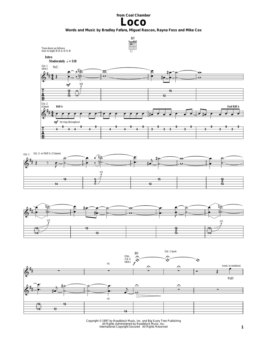 Loco by Coal Chamber - Electric Guitar, Guitar Tablature - Digital ...