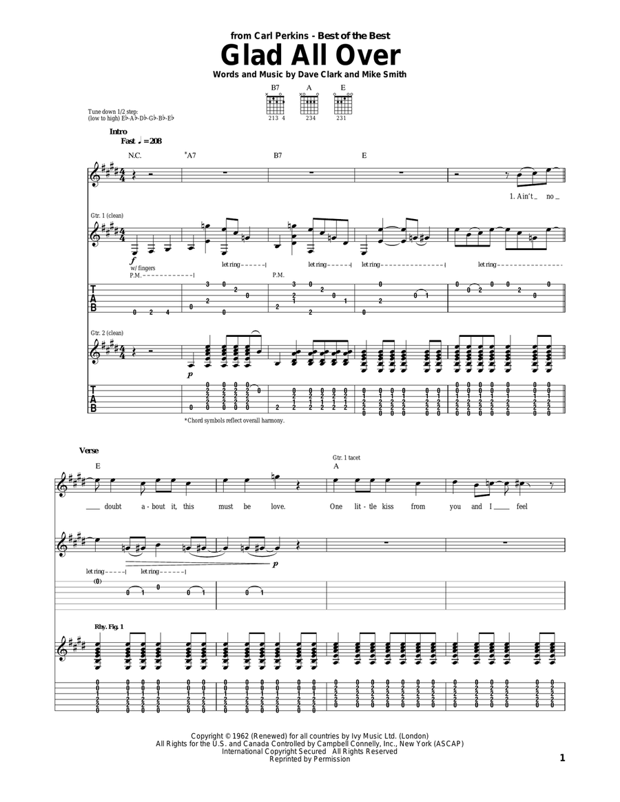 Glad All Over by Carl Perkins - Acoustic Guitar, Electric Guitar ...