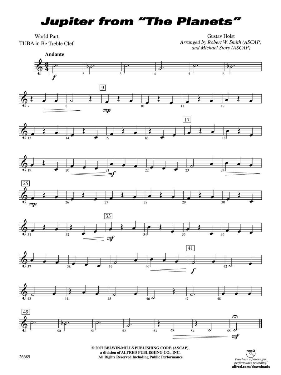 Jupiter (from The Planets): (World Part) B-flat Tuba T.C. by Gustav ...