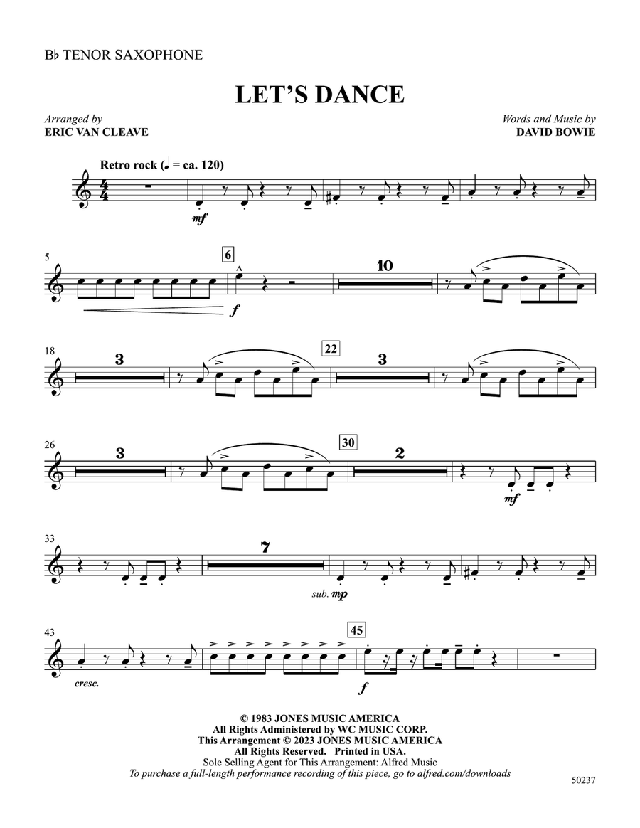 Let's Dance: B-flat Tenor Saxophone - Part - Digital Sheet Music ...