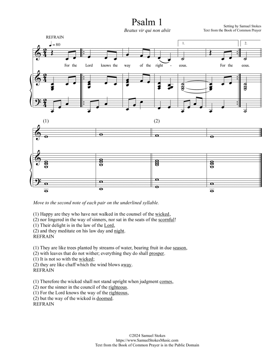 Psalm 1 BCP - for cantor with accompaniment and refrain by Samuel ...