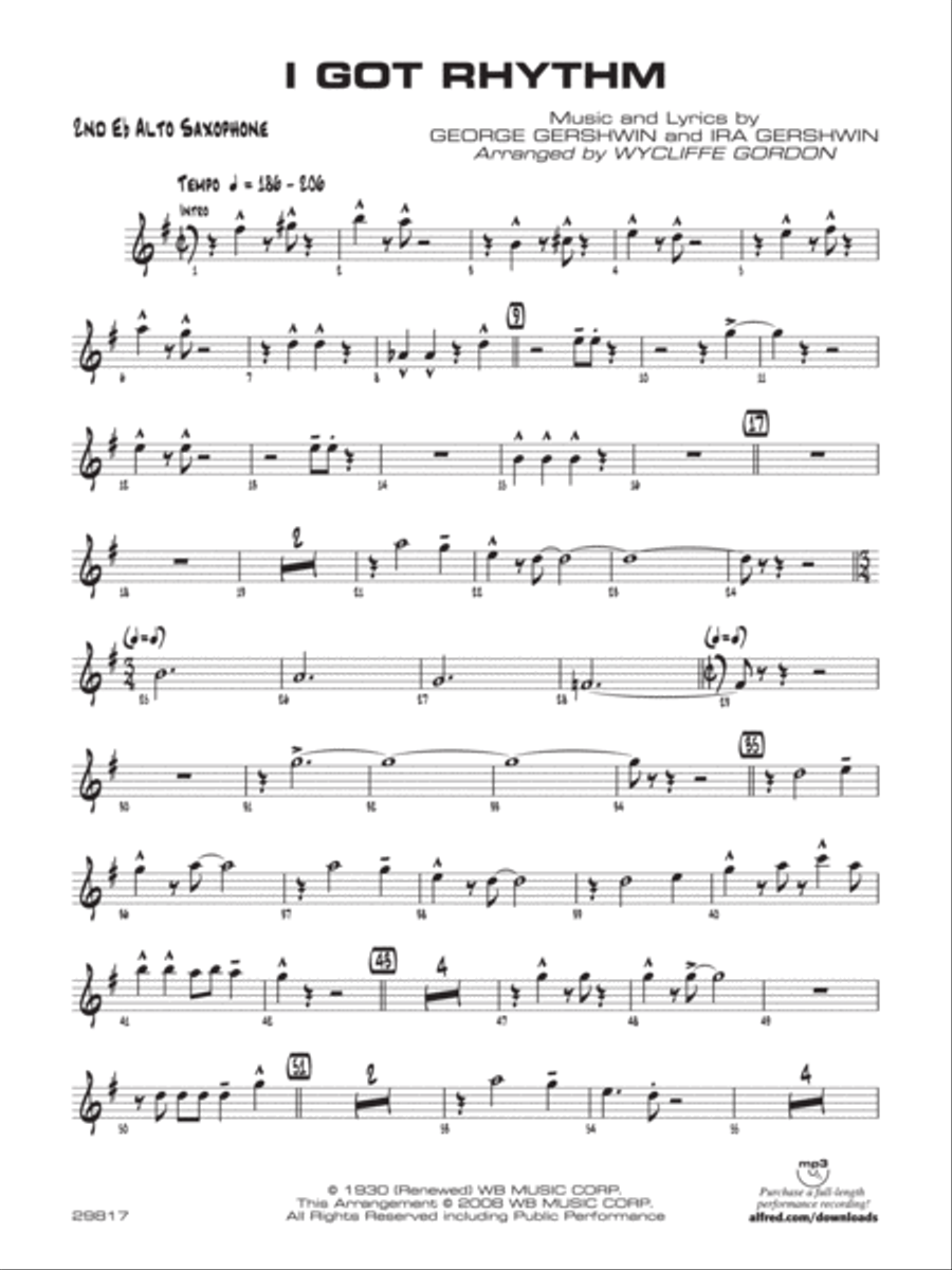 I Got Rhythm 2nd E Flat Alto Saxophone By George Gershwin Jazz
